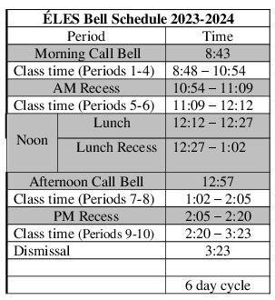 Bell Schedule – About Us – Ecole Lumsden Elementary School