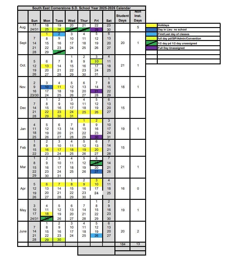 SECPSD Calendar – School Information – Weyburn Comprehensive School