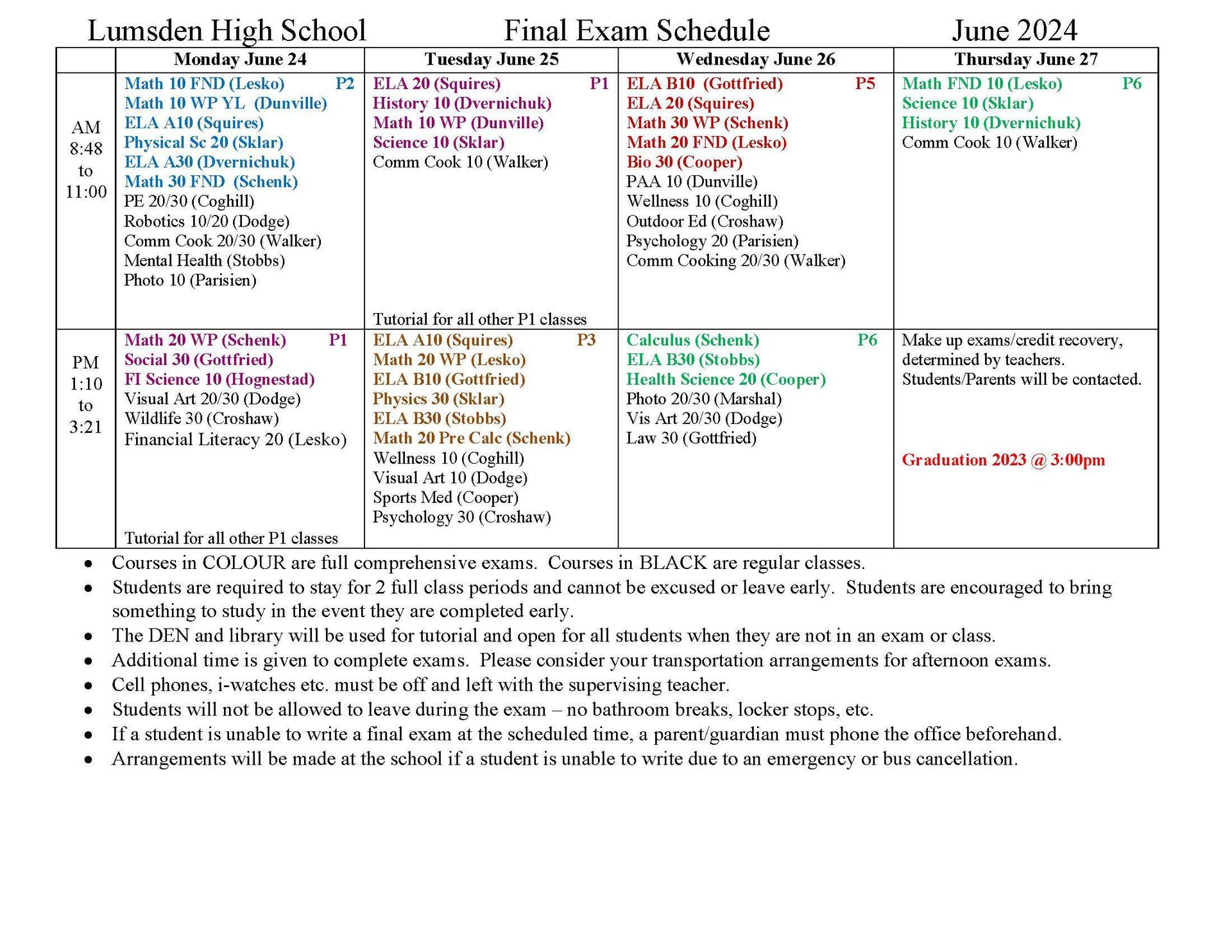 Exam Information – Students – Lumsden High School